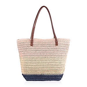 RIAH FASHION Boho Rattan Crochet Straw Woven Basket Bali Handbag - Round Circle Crossbody/Shopper Beach Tote Bag (Chrochet Tote Bag - Natural)