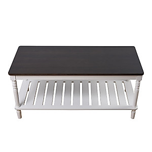 CHEEMHOM Farmhouse Coffee Table - 43" Oblong Solid Wood Table with Storage Shelf, Rustic Vintage Living Room Table Brown/White