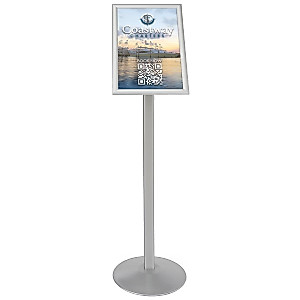 Floor-Standing Sign Stand for 11 x 17 inch Poster, Snap-Open Frame - Silver Anodized Aluminum