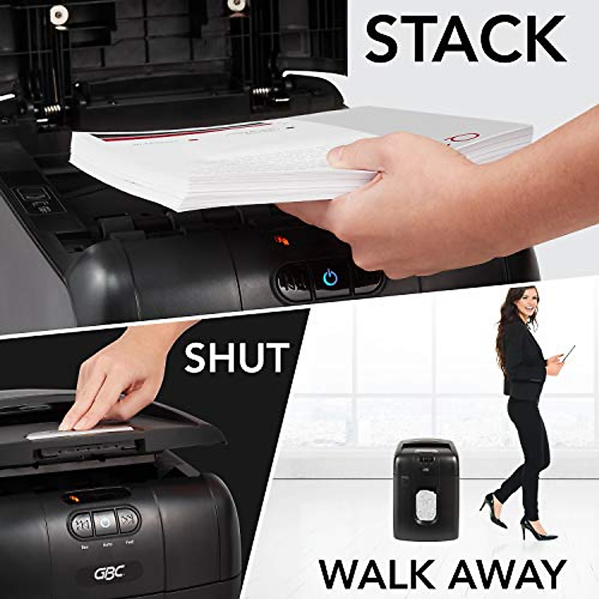 GBC Paper Shredder, Auto Feed, 130 Sheet Capacity, Super Cross-Cut, Small Home Office Shredder, Stack-and-Shred 130X (1757571) , Black