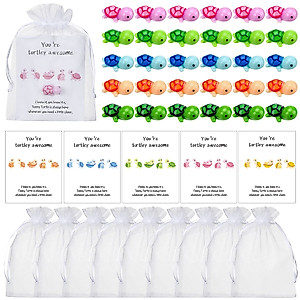 100 Sets Inspirational Gift Include 100 You're Turtley Awesome Animal Pun Thank You Note Cards Greeting Card 100 Mini Sea Turtle Figure 100 Organza Bags for Coworkers Appreciation Pocket Favors