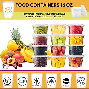Perfect Settings 16 oz Deli Containers with Lids [40 Sets] Leakproof, Microwavable, Freezer, Dishwasher Safe, Pint Size Plastic Food Storage Container