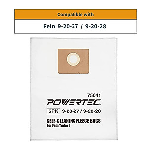 POWERTEC 75041 Fleece Filter Bags for Fein Turbo 1&2 I 9-20-27 & 9-20-28, 5PK