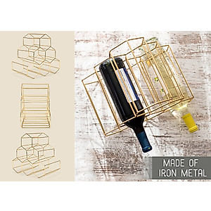 NAT & Jules Honeycomb Gold Tone Iron Metal Tabletop Wine Rack - Holds 6 Bottles