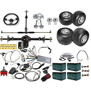 YC Yier Rear Differential Axle Kit 48V 1000W Electric Motor Controller Battery Hydraulic Brake 11x7.10-5 Wheels Tires DIY Parts For Go Kart Golf Cart ATV Quad Buggy Trike Tricycle 4 Wheeler (40" Axle)