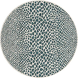 Unique Loom Jill Zarin Outdoor Collection Animal Print Area Rug (4' 0 x 4' 0 Round, Teal)