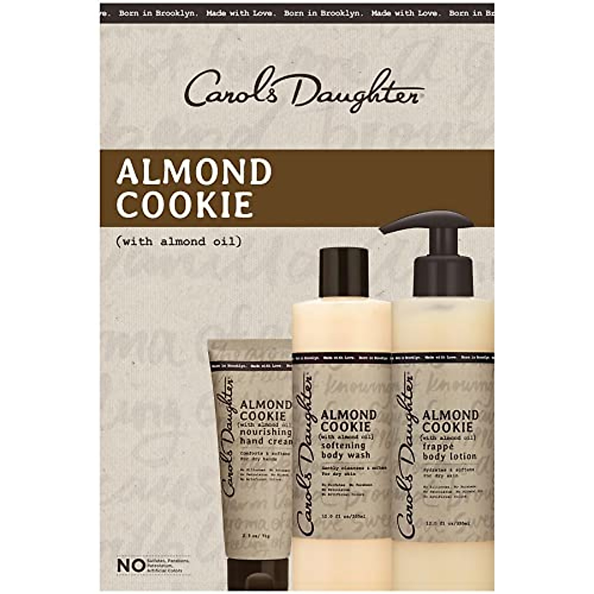 Carol’s Daughter Almond Cookie Body Gift Set For Dry Skin, Blended with Almond Oil, Contains Sulfate Free Body Wash, Hand Cream, and Body Lotion, Paraben Free