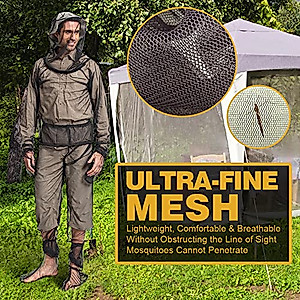 Mosquito Net Head Hat+Bug Jacket M, Sun Hats with Mosquito Netting Face Neck Mask Bucket Hat Cap Protector, Anti Mosquito Netting Suit with Zipper on Hood Ultra-fine Mesh