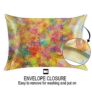 Abstract Ancient Mandala Satin Pillow Cases Silk Satin Pillowcase for Hair and Skin Standard Set of 2 Super Soft Silk Pillowcase with Envelope Closure (20x26 in)