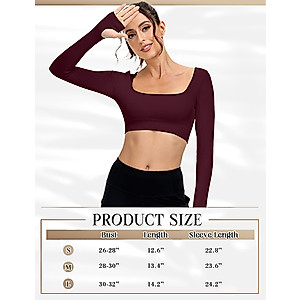 3 Pack Ribbed Seamless Long Sleeve Crop Tops Square Neck Cropped Top Set for Women Workout Gym Yoga (Black, Reddish Brown, Beige, Large)