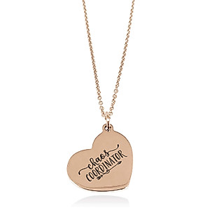 Tioneer Rose Gold Plated Stainless Steel Chaos Coordinator Mom Floating Heart Tag Charm Pendant Necklace