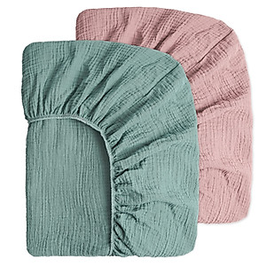 BSTOPPT 2 Pack Muslin Crib Sheets，Fitted Crib Mattress Sheets for Boys and Girls，28"x 52" (Grey & White)