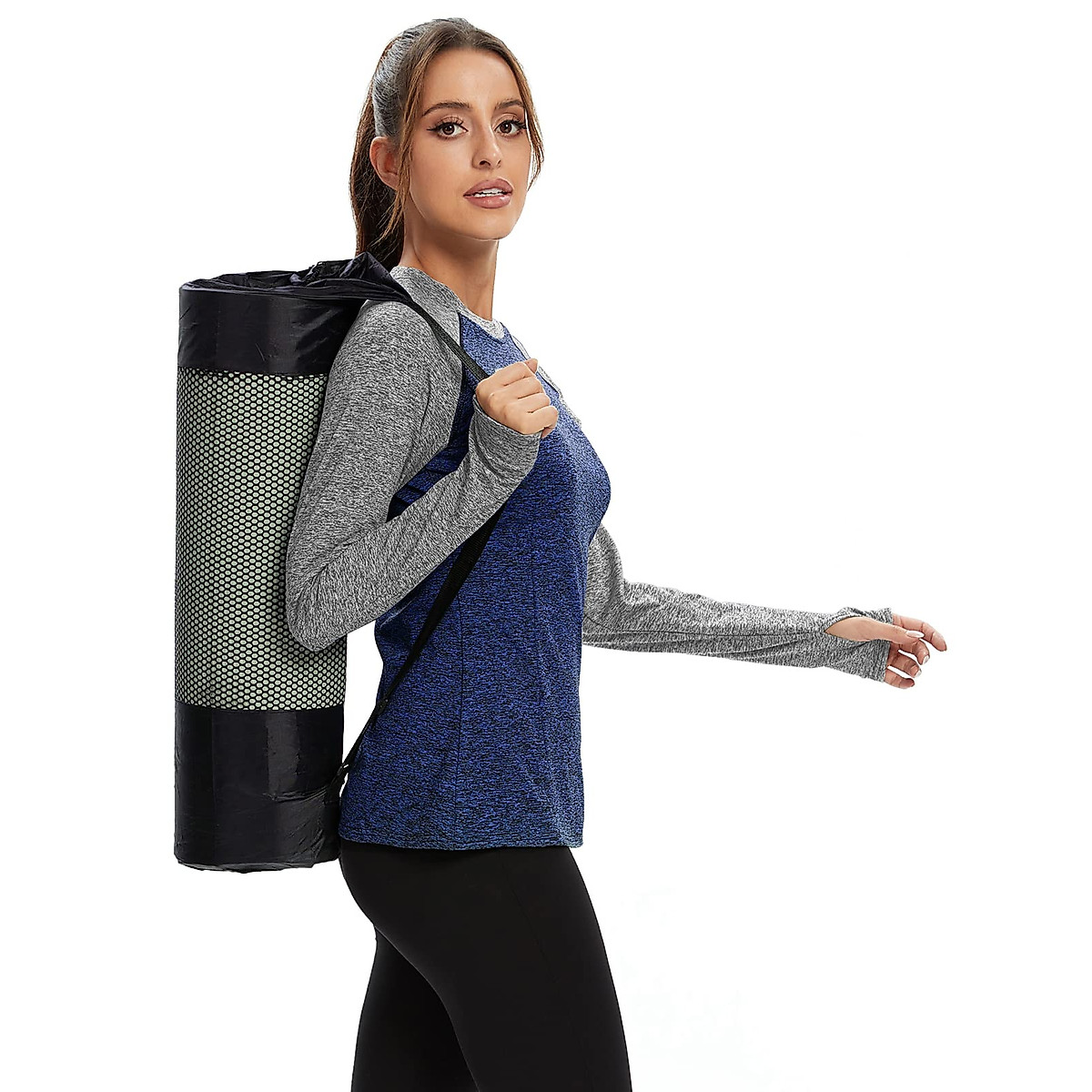 Fleece Lined Shirt for Women Long Sleeve Running Shirts with Thumb Holes（Navy-Grey,Medium