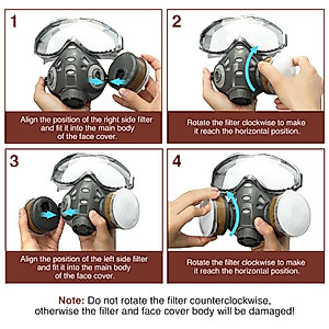 Reusable Half Face Cover, 8200 Face Cover with Safety Glasses Half Facepiece Against Organic Vapors/Smells/Asbestos, Ideal for Painting, Polishing, Woodworking, Welding, Decoration etc