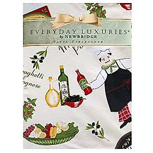 Newbridge Italian Bistro Chef Vinyl Flannel Backed Tablecloth – Novelty Chef Indoor/Outdoor Picnic, BBQ and Dining Tablecloth - 60” x 120” Oblong/Rectangle