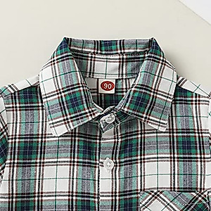 Toddler Baby Boys Clothes Short Sleeve Button Down Shirt Buffalo Plaid Blouse Top Summer Outfits(Green Check Plaid,12-18 Months)