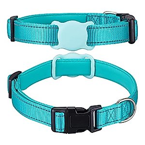 AirTag Dog Collar for Small Medium Large Dogs, Animire Soft Neoprene Padded Pet Cat Collar, Nylon Puppy Collar with Silicone Air Tag Case Holder Accessories, 9''-16'' Neck