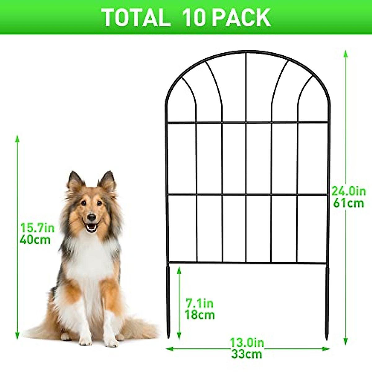 Decorative Garden Fence 10 Pack, Animal Barrier Fence, No Dig Fencing 24in (H) x 10ft (L) Metal Wire Panel Garden Fence Border, Dog Rabbits Ground Stakes Defence No Dig Fence for Outdoor Patio,10FT