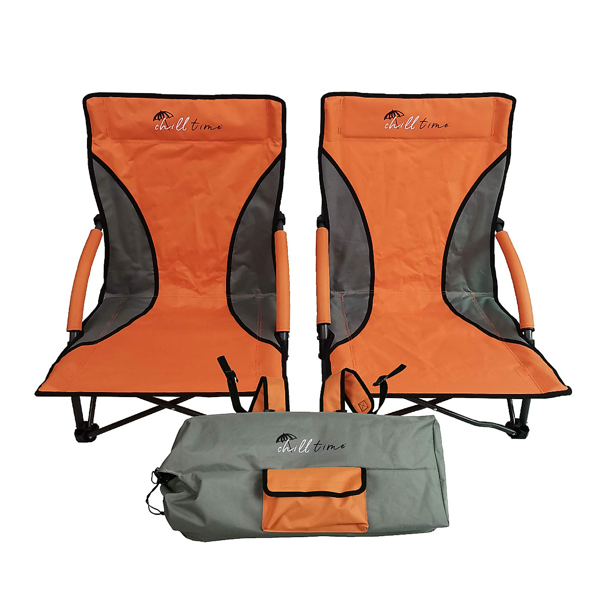 Chill Time Beach Chair, 2-Pack – Lightweight, Heavy Duty Outdoor Folding Chairs, Portable Backpack Carrying Case Included, Padded Armrests & Backrests, Durable Steel Frame Holds up to 300 lbs, RPBC2P