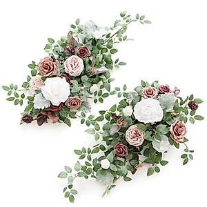 Ling's Moment 2PCS Dusty Rose Artificial Flower Garland Floral Swags Centerpieces Wedding Arch Flower Greenery Arrangements for Sweetheart Table Wall Window Home Garden Outdoor Decor Mauve