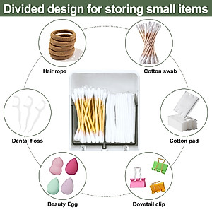 Obsoorth Qtip Holder with 2 Compartments, Clear qtip holder bathroom set, Bathroom Vanity Countertop Storage Organizer for Swab, Round Pads, Plastic Floss Pick Holder, White