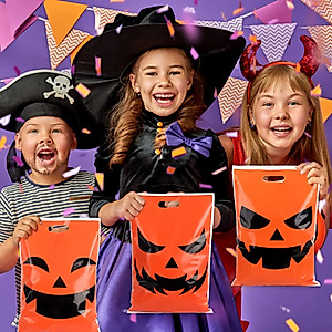 STEFORD 72PCS Large Halloween Pumpkin Face Trick or Treat Plastic Candy Bags,Jack-O-Lantern Halloween Goodie Bags Halloween Party Favors,11"x17"