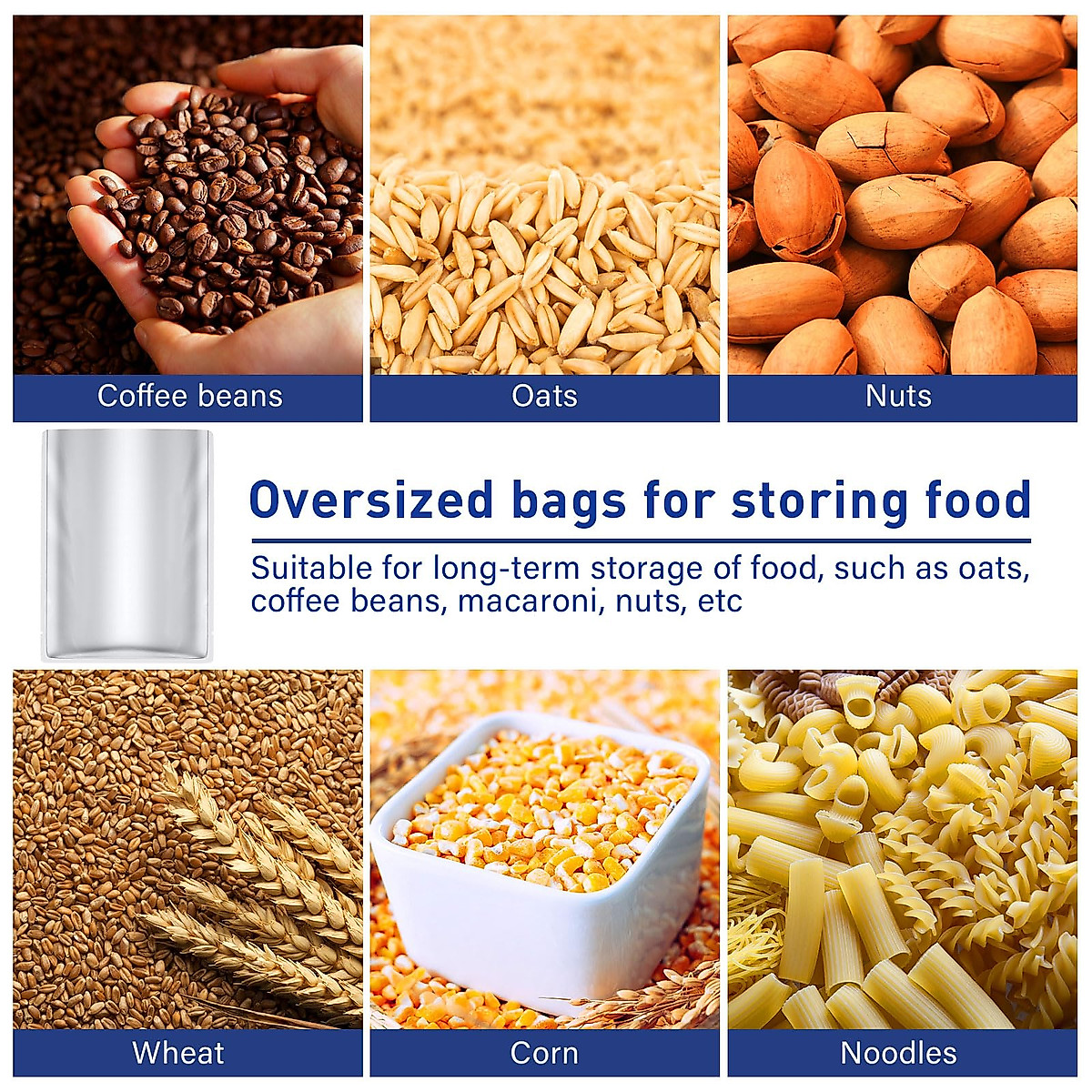 50 Pack 1 Gallon Mylar Bags for Food Storage with Oxygen Absorbers for Rice, Grains, Coffee Beans and Emergency Long Term Food Storage