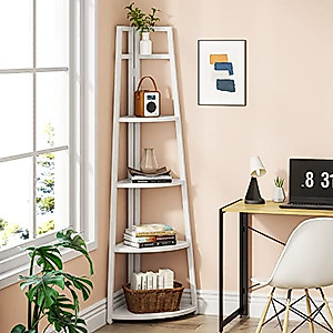 LITTLE TREE 5 Tier Tall Corner Shelf 70 Inch Corner Bookshelf Bookcase for Small Space, White