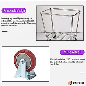 XIJIXILI Laundry Cart with Wheels Commercial 10 Bushel Heavy Duty Laundry Basket Trucks Cart, Oversized Stainless Steel Laundry Cart with Waterproof Oxford Cloth 260 LBS Weight for Hotels and Hospital