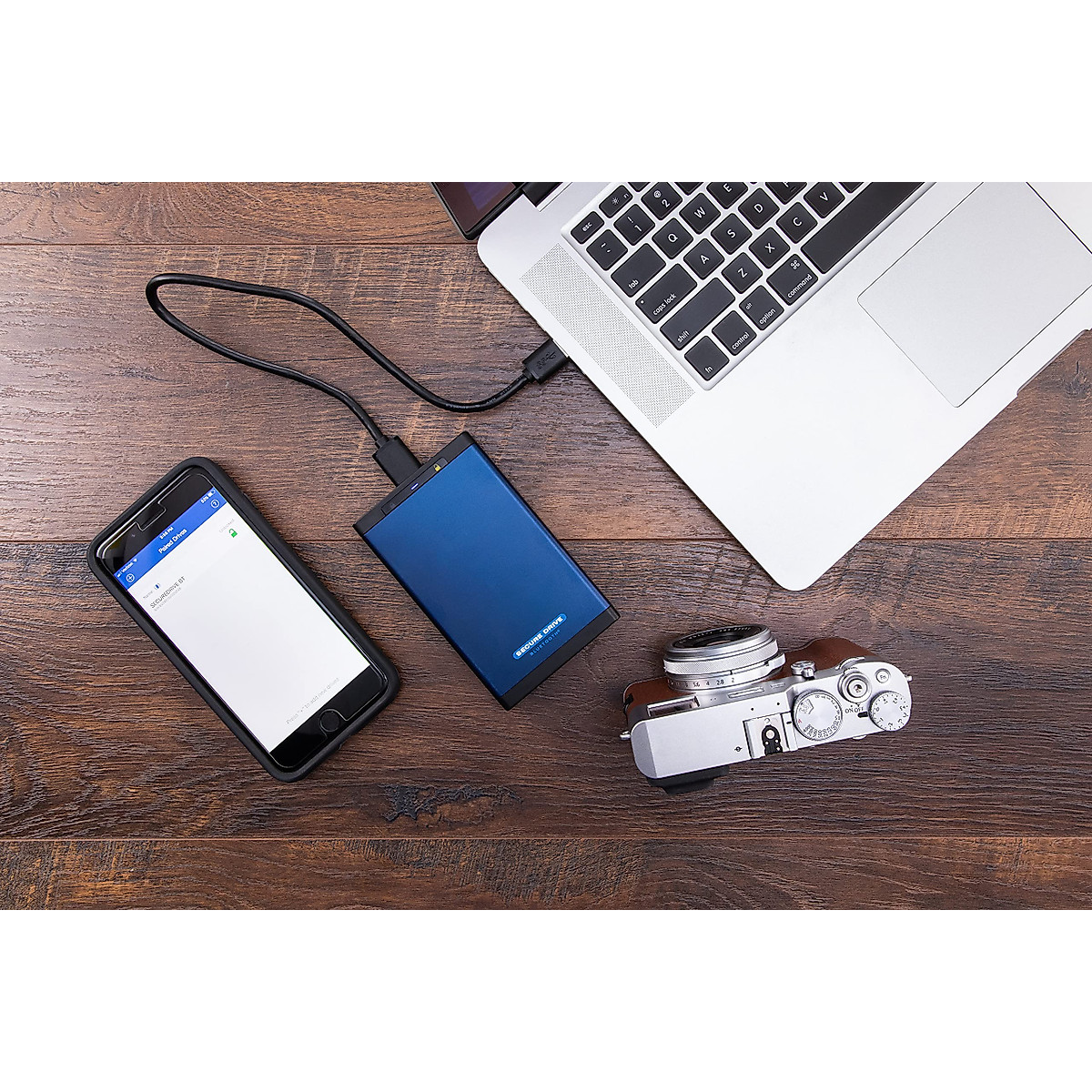 SecureData SecureDrive BT 2TB SSD Hardware Encrypted USB 3.0 Ext Drive FIPS 140-2 Level 3 Unlock via Phone app TAA Compliant, CJIS, HIPAA, CMMC, GDPR Compliant, Works with Mac and Win Free AV