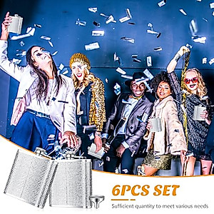 Uiifan 6 Pcs Silver Diamond Hip Flask for Bling Flasks for Liquor Reusable Whiskey Wine Pouches Alcohol Smuggling Kit Alcohol for Liquor Cruise Girls Women Bridesmaid(8 oz)