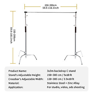 Meking 10x10FT / 3x3M Photo Backdrop Stand Kit, Heavy Duty Adjustable Photography Background Support System Stand with 2 Sandbags, 4 Clamps and Crossbar for Video Studio Photo Shoot