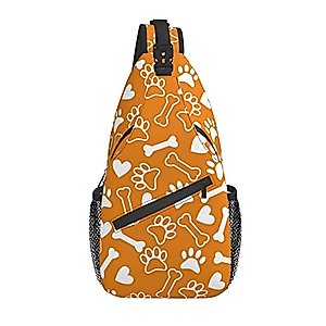 Sling Bag Orange Dog Bear Paw Bones Hiking Daypack Crossbody Shoulder Backpack Travel Chest Pack for Men Women