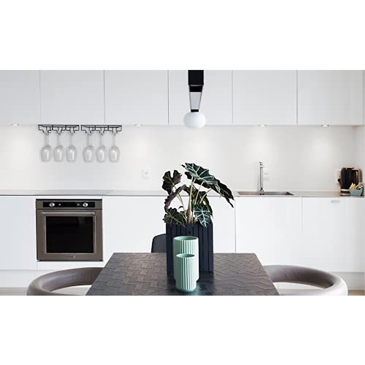 FOLOU Wine Glass Rack Under Cabinet Mount, Upside Down Stemware Holder for Wire Shelves, Glasses Storage Hanger Metal Organizer Bars, Kitchen, Restaurants, Farmhouse(3 ROWS BLACK), 11.8 x 9 x 2.7