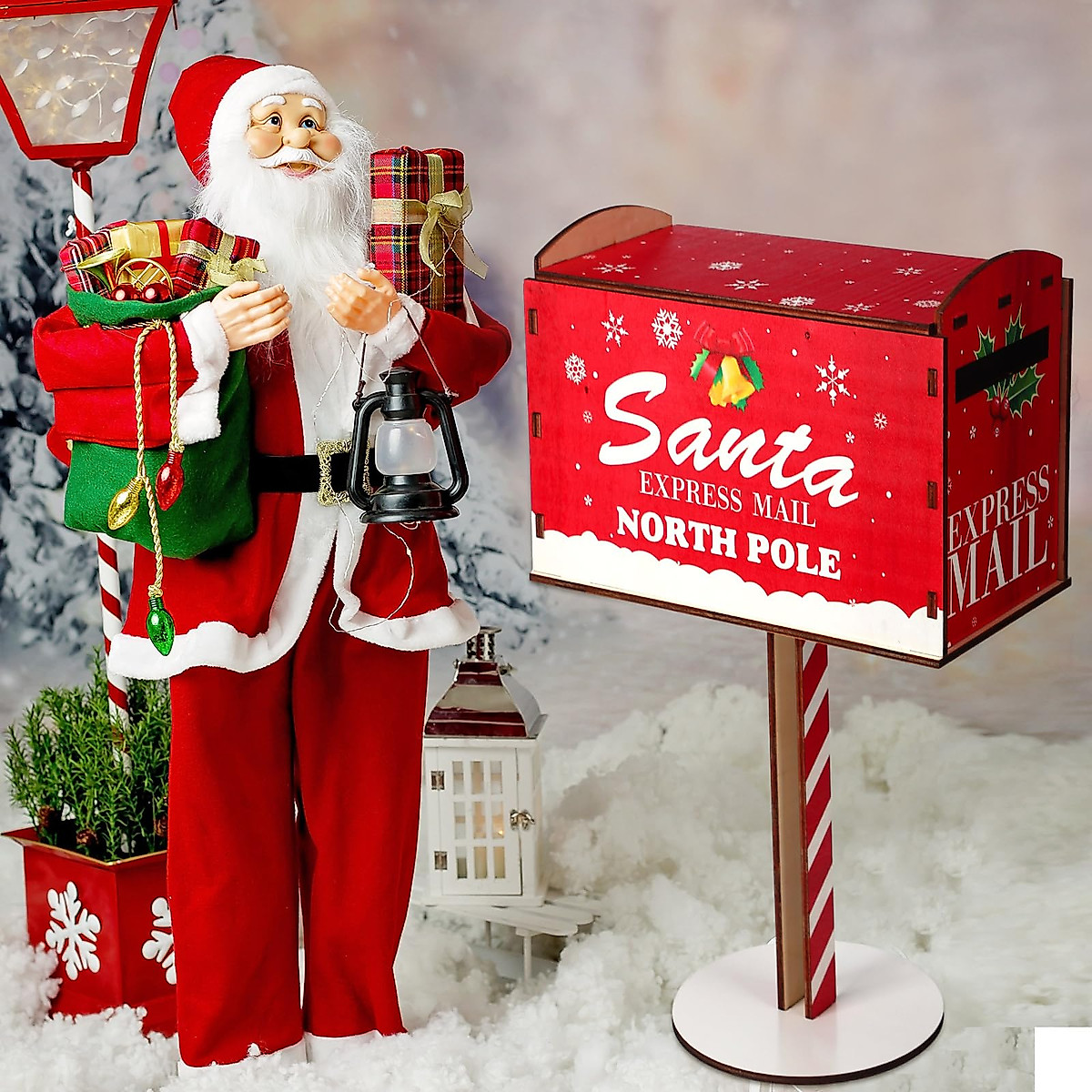 Tenceur Christmas Mailbox Letter to Santa Kit Christmas Decorations with Santa Mailbox 12 Envelopes 12 Christmas Cards 12 Stickers 12 Stamps for Wish List Indoor Outdoor Home Xmas Holiday Room Party