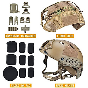 ActionUnion Tactical Airsoft Paintball Fast Helmet with Cover PJ Type Adjustable Protective NVG Mount forMulticam Military Sports Hunting Shooting (Tan-CP)