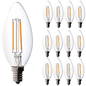 Bioluz LED 40W Filament Candelabra Bulb, E12 Base High Efficiency LED Candle Bulbs, UL Listed, Pack of 12