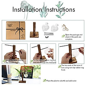 XXXFLOWER Plant Terrarium Wooden Stand, Hydroponic Planter Bulb Glass Metal Swivel Holder Retro Air Plants Water Plants for Home Office Decoration, Plant Lover Gifts - 2 Love Bulb Vase