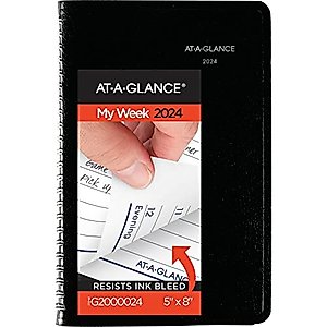 AT-A-GLANCE 2024 Weekly Appointment Book & Planner, DayMinder, 5" x 8", Small, Spiral Bound, Black (G2000024)