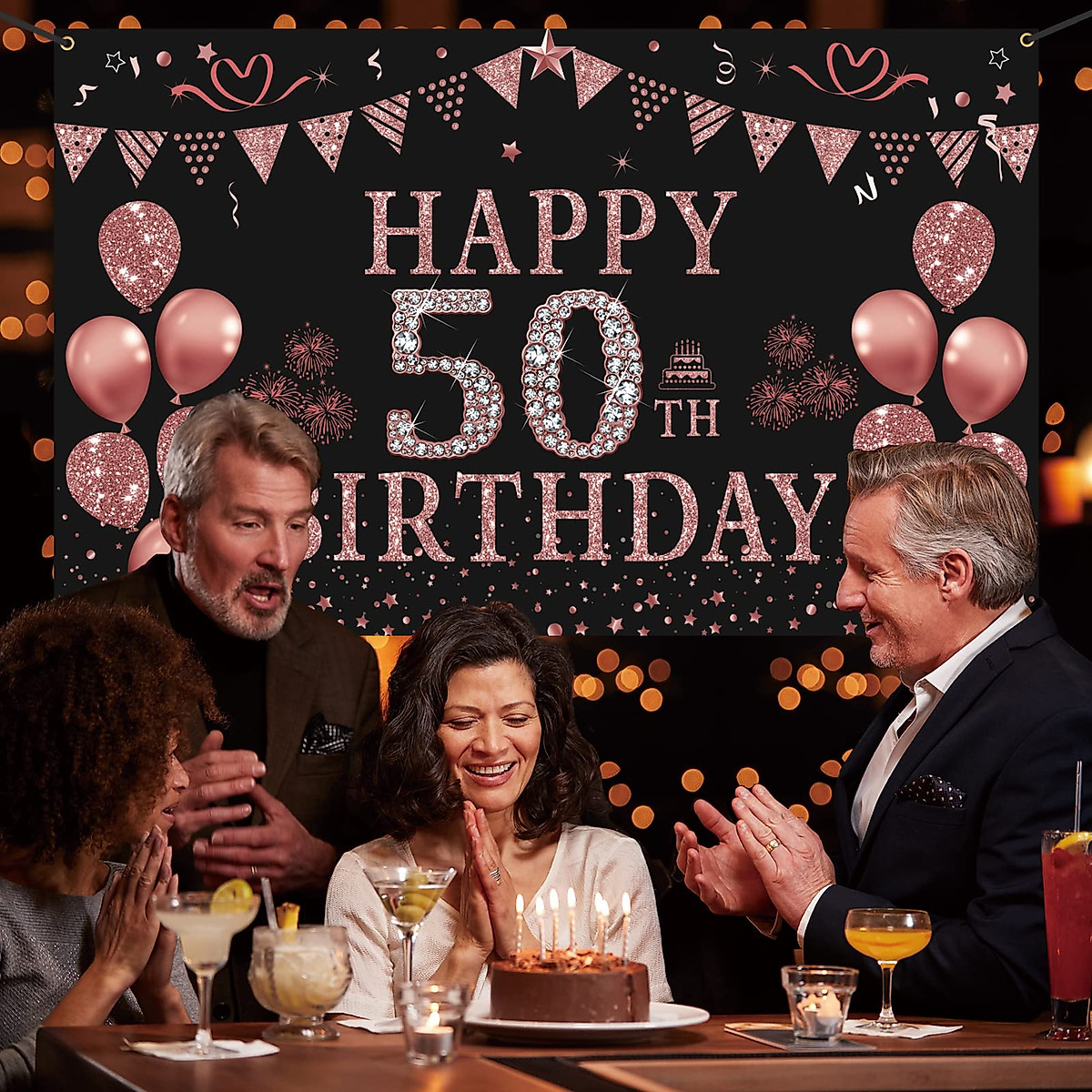 Trgowaul 50th Birthday Decorations for Women - Rose Gold 50th Birthday Banner Backdrop 50th Birthday Party Suppiles Photography Supplies Background Happy 50th Birthday Banner