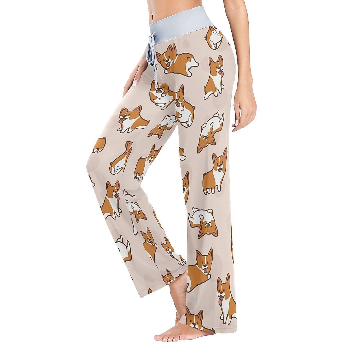 Women's Pajama Pants Little Corgi Sleepwear Lounge Pajama Bottoms Flesh-Colored M