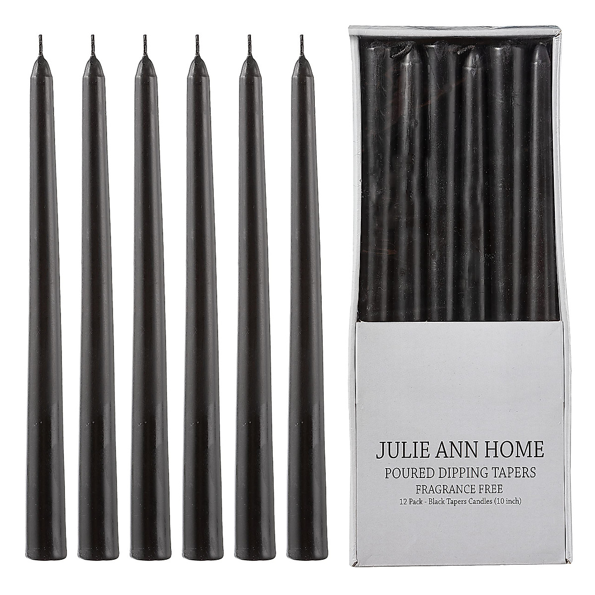 Unscented Black Taper Candles for Home – 10 Inch Tall Clean Burning Candlesticks | Perfect for Weddings, Parties, Home Décor | 12 Pack
