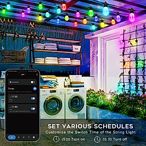 SOVELA Smart Outdoor String Lights, RGB String Lights 48ft 15 LED Bulbs, APP Control Compatible with Alexa, Music Sync Color Changing, Strand for Patio Backyard Garden Porch Wedding Paty