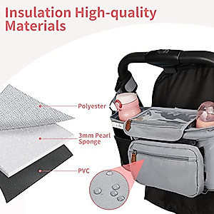 Sunkorto Stroller Organizer with Cup Holder, Universal Stroller Caddy Accessories Baby Stroller Bag Organizer with Detachable Zippered Pocket Non-Slip Straps, Fits For any Stroller - Gray