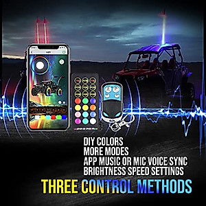 Whip Lights Uemicip 2PCS 3FT Spiral RGB LED Whip Light for UTV, with Spring Base App & RF Wireless Remote Control, Chasing Lighted Antenna Whips for UTV ATV RZR SXS Can-Am Polaris Offroad Truck