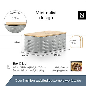 LARS NYSØM Bread Box I Bread Bin with Linen Bread Bag for Long-Lasting Freshness I Bread Box with Bamboo Lid Usable as Cutting Board I 13.4x7.3x5.3 in