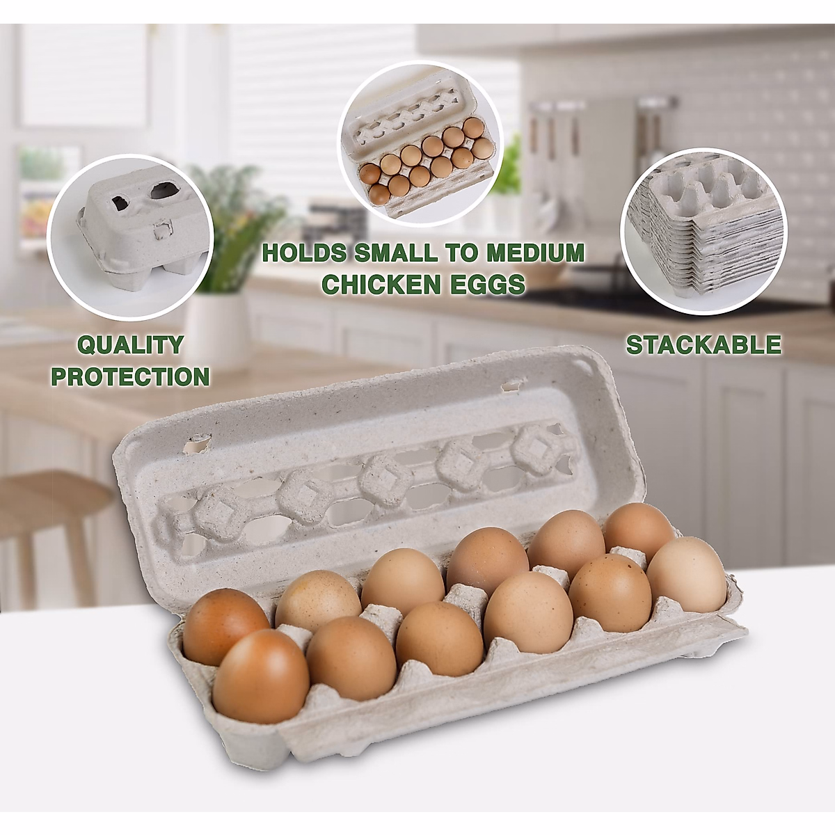 CROKI Blank Egg Cartons - 110 Count - 12 Egg Capacity, Unprinted, Strong Biodegradable Pulp Fiber, Perfect for Storing up to 12 Small to Medium Chicken Eggs