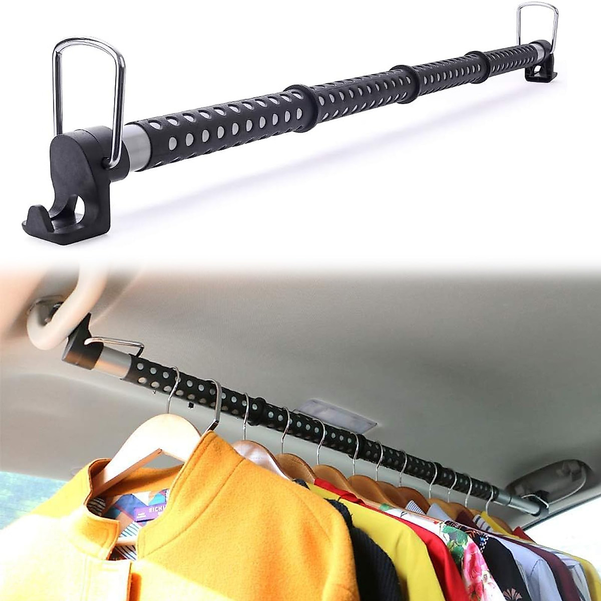 Enovorld Car Clothes Hanger Bar - Expandable 36 to 65 inches Retractable Vehicle Cloth Rack Hanger Rod for Car Trucks, SUVs, Vans, RVs, Road Travelers.
