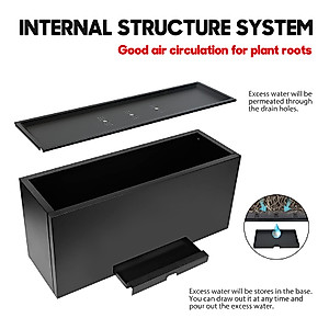 KOL Galvanized Steel Rectangular Planter Box, (16''H.x12''W.x36''L) Large Planters for Indoor Outdoor Plants,Black Powder Coated Metal Planter, Heavy Duty Modern Flower Pot, Commercial & Residential
