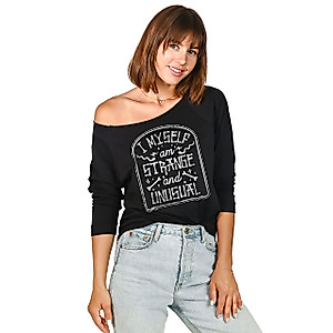 I Myself Am Strange and Unusual Women's Fashion Slouchy 3/4 Sleeves Raglan Lightweight Sweatshirt Black Medium